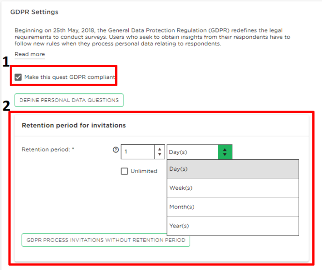 GDPR Settings - Retention period for Responses & Invites